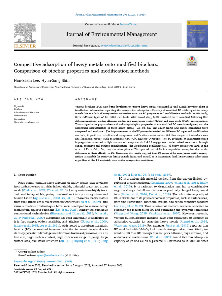 Competitive Adsorption of Heavy Metals Onto Modified Biochars ...