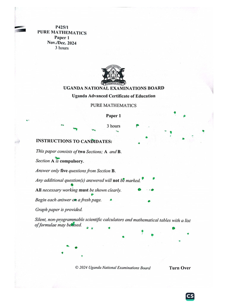 Uace Uneb Pure Maths 2024 | PDF