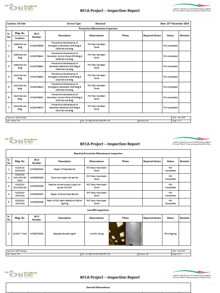 Electrical Inspection Report SA Side 25th November 2024 | PDF