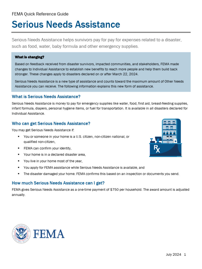 Fema - Ia Quick Reference - Serious Needs | PDF | Federal Emergency ...