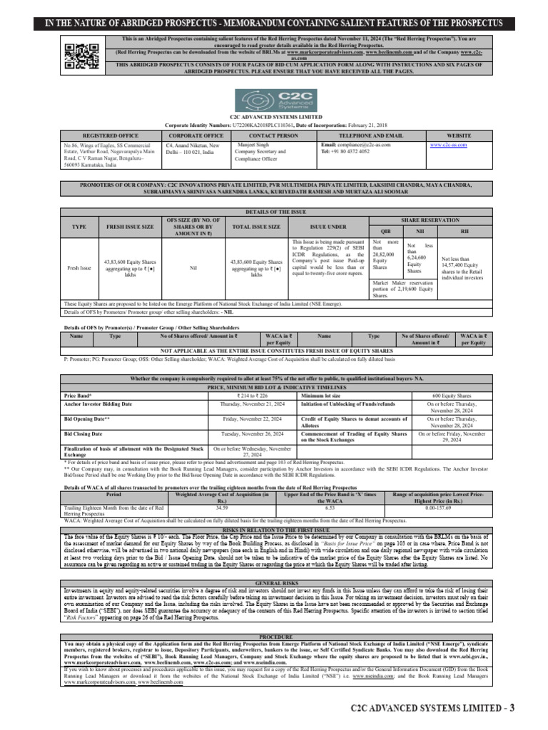 C2C Advanced Systems Limited Prospectus | PDF | Stocks | Equity (Finance)