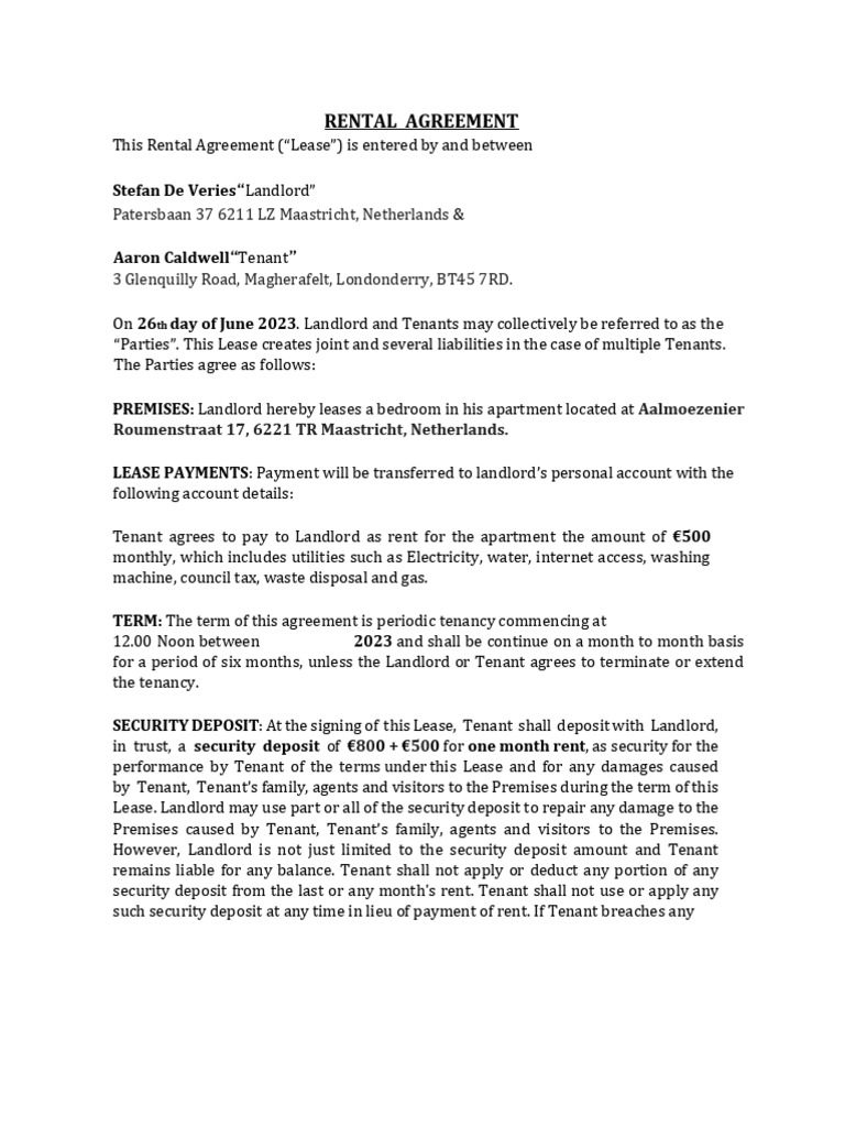 Aaron Caldwell Lease Agreement | PDF | Leasehold Estate | Lease