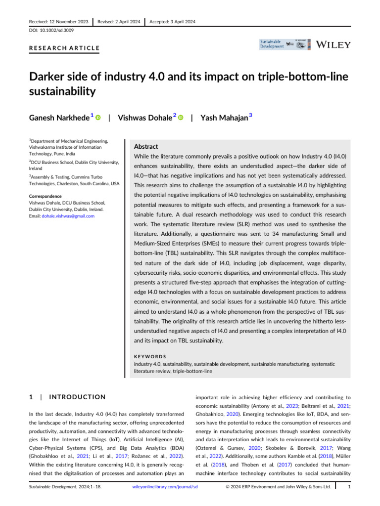 Sustainable Development - 2024 - Narkhede - Darker Side of Industry 4 0 and Its | PDF ...