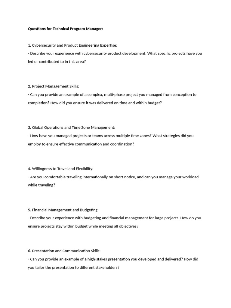 Tech Progam Management - Questionnaire | PDF