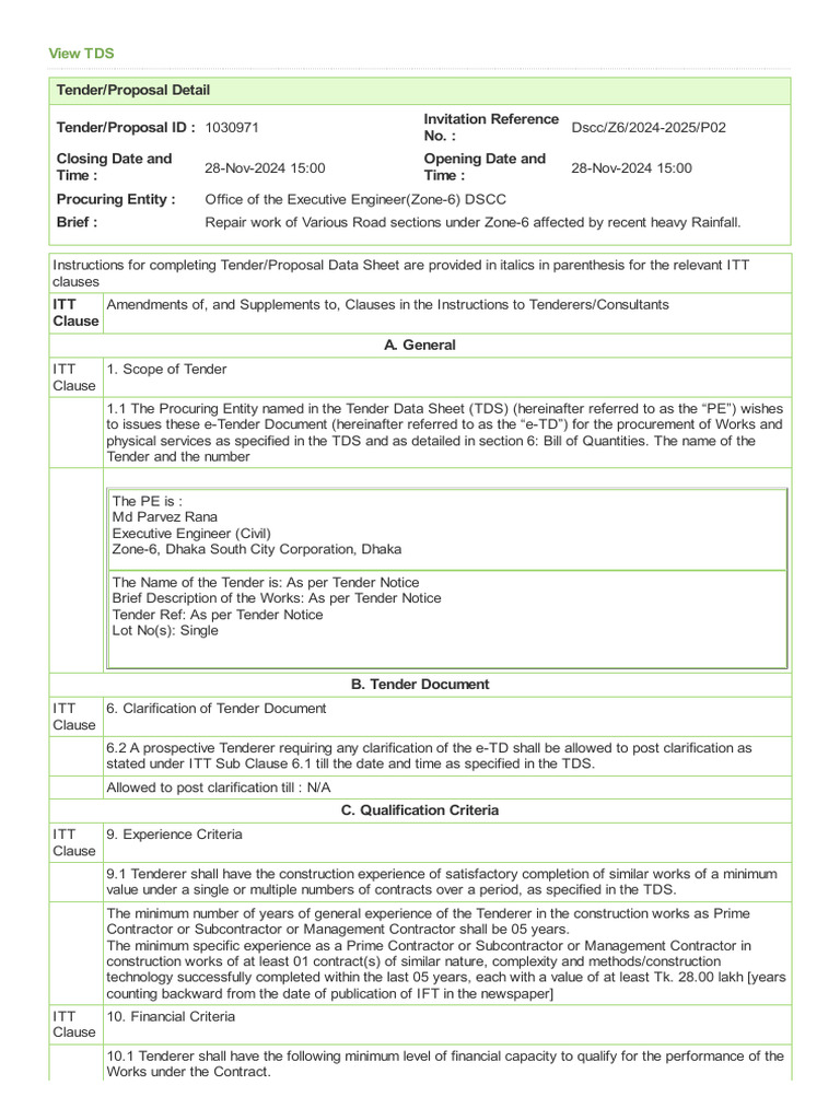 Section2 - Tender Data Sheet | PDF