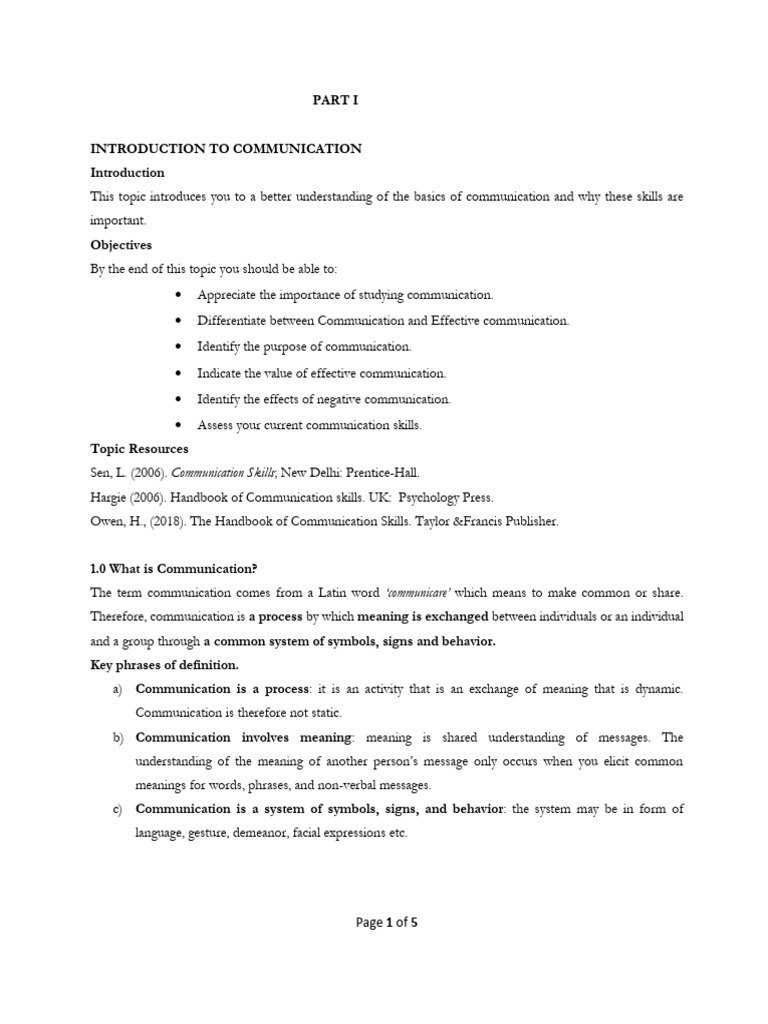 Topic 1. Introduction To Communication. | PDF | Communication | Employment