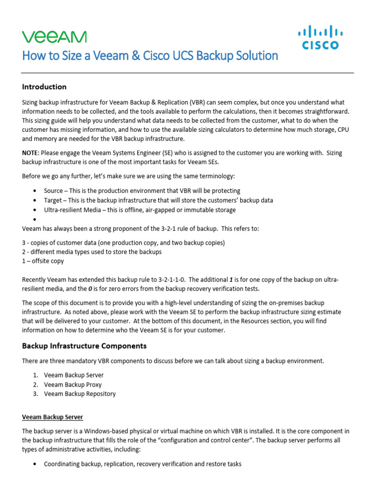 How To Size A Veeam And Cisco Ucs Backup Solution Pdf Backup Computer Data Storage 