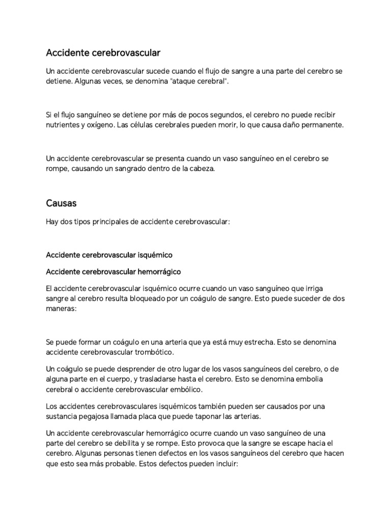 Tipos y Tratamiento de ACV | PDF | Carrera | Medicina CLINICA
