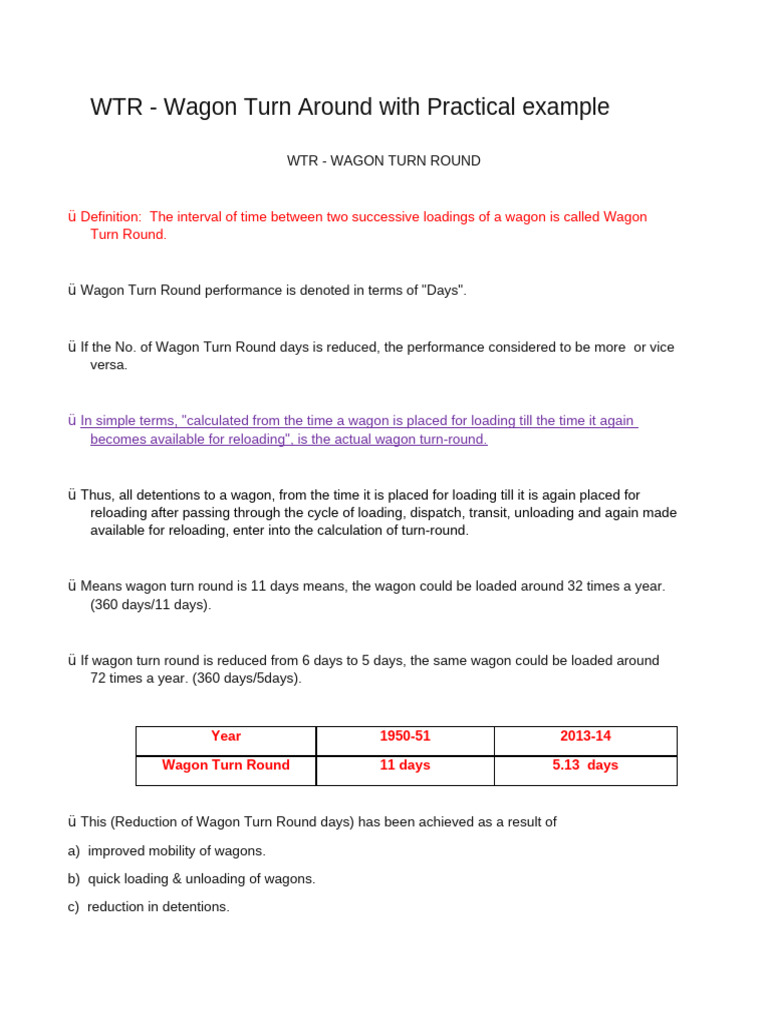 Understanding Wagon Turn Round (WTR) | PDF