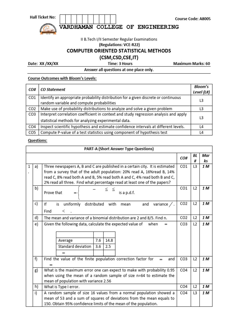 COSM SEE Model Paper - A8005 | PDF | Variance | Scientific Method