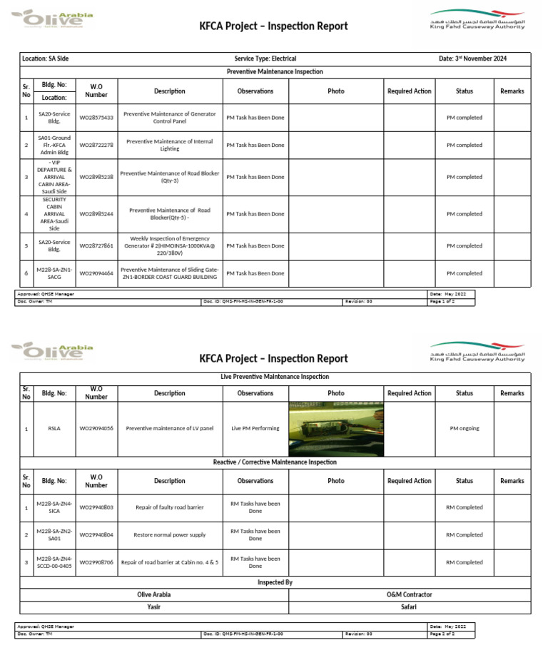 Electrical Inspection Report SA Side 3rd November 2024 | PDF