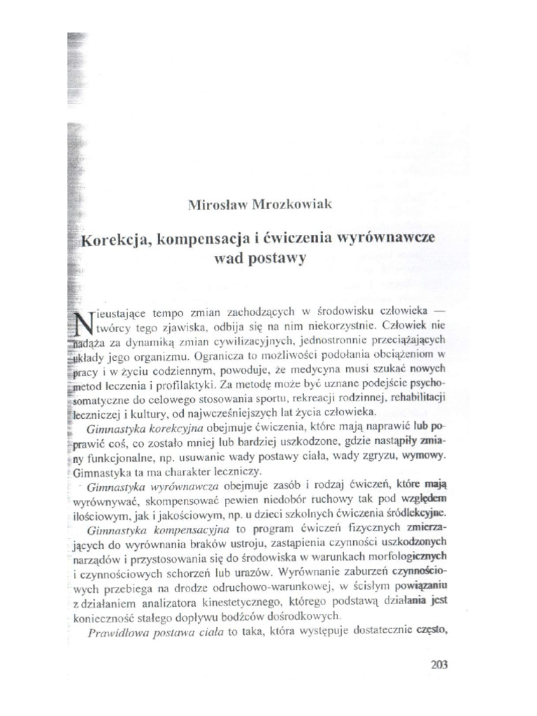 Mrozkowiak Korekcja Kompensacja I Cwiczenia Wyrownawcze Wad Postawy | PDF