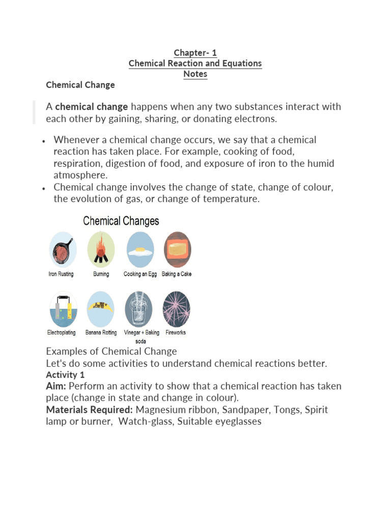 Chemical Change: Chapter-1 Chemical Reaction and Equations Notes ...