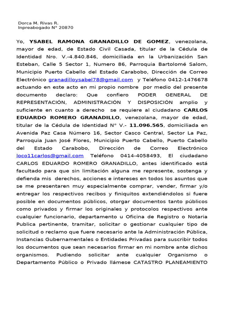 Poder de Administracion y Disposicion | PDF | Documento de identidad | Gobierno