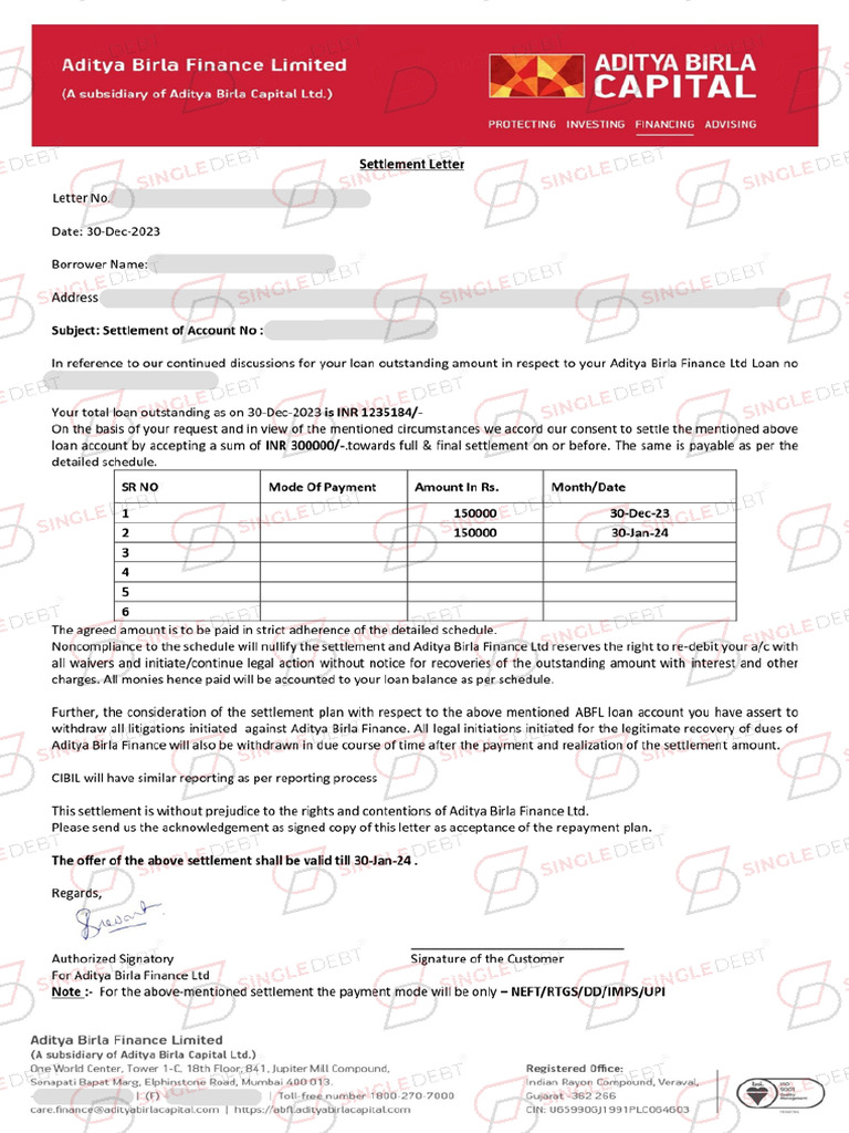 Aditya Birla Capital Settlemendt SD | PDF