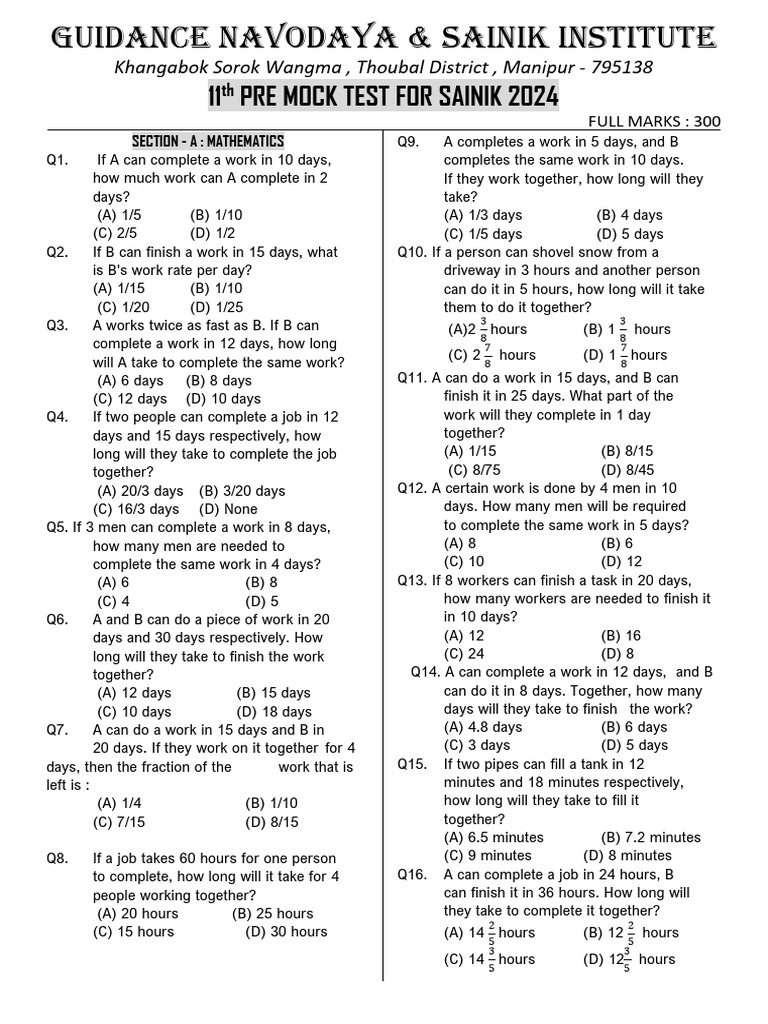 11 Pre Mock Test Sainik 2024 | PDF | Delhi