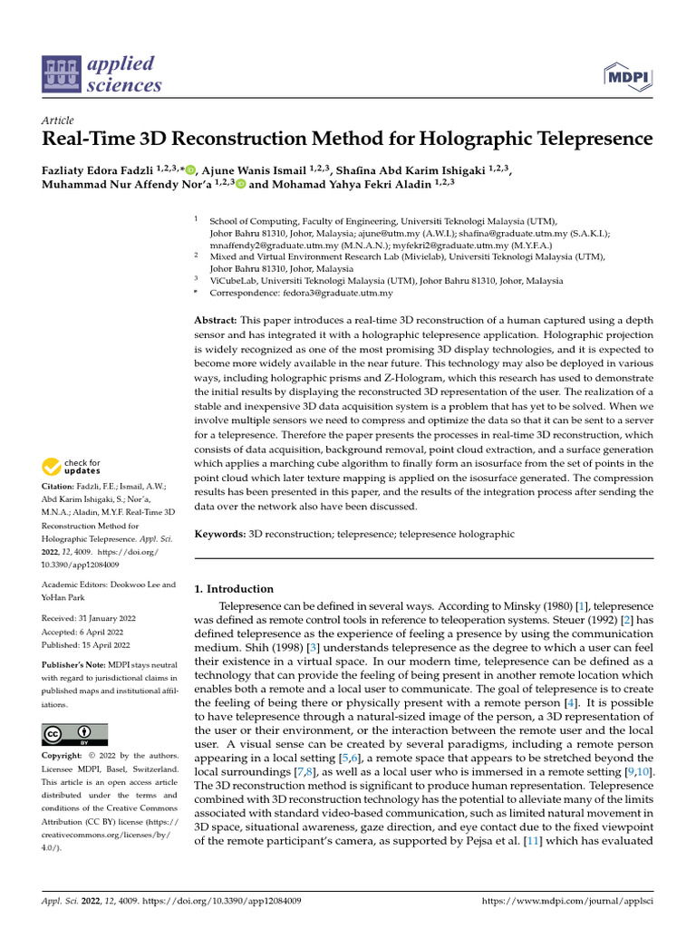Real-Time 3D Reconstruction Method For Holographic | PDF | Image ...