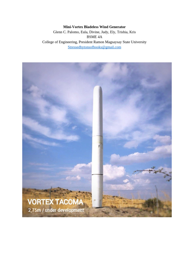 Mini-Vortex Bladeless Wind Generator | PDF | Wind Power | Wind Turbine