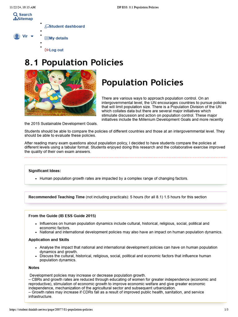 DP ESS - 8.1 Population Policies | PDF | Millennium Development Goals ...