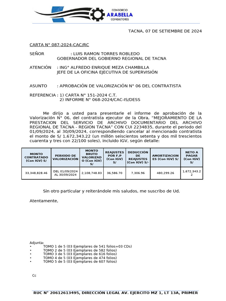Cartas RC Arabella 87 - Valo 6 | PDF