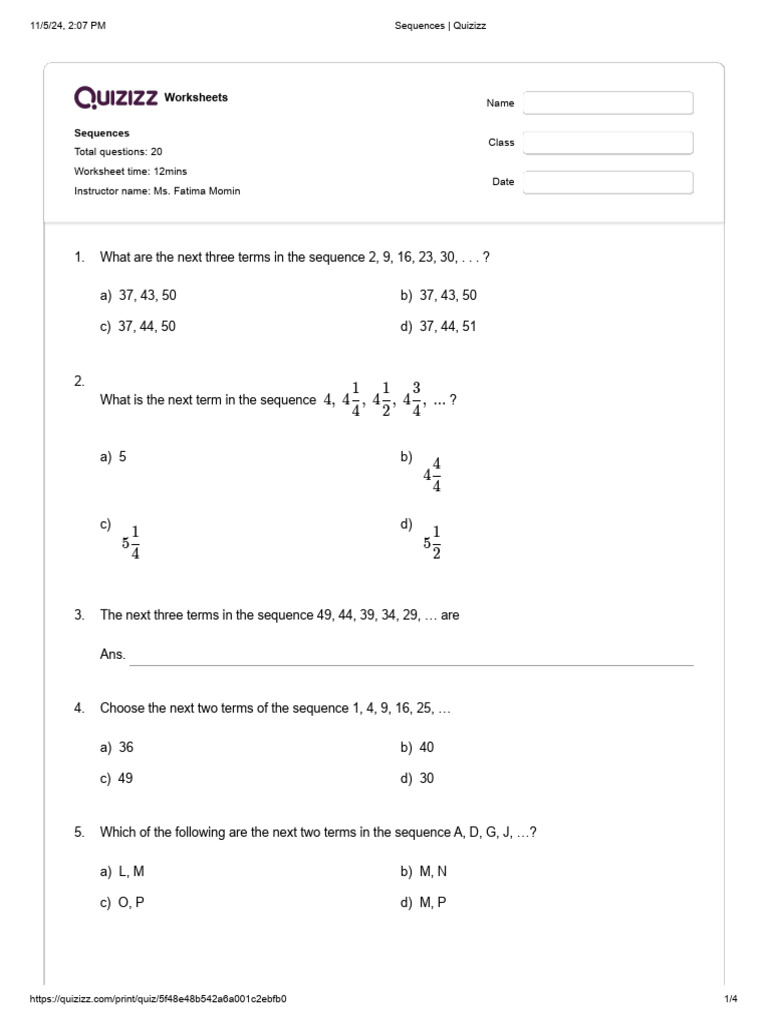 Quizziz Sequences | PDF