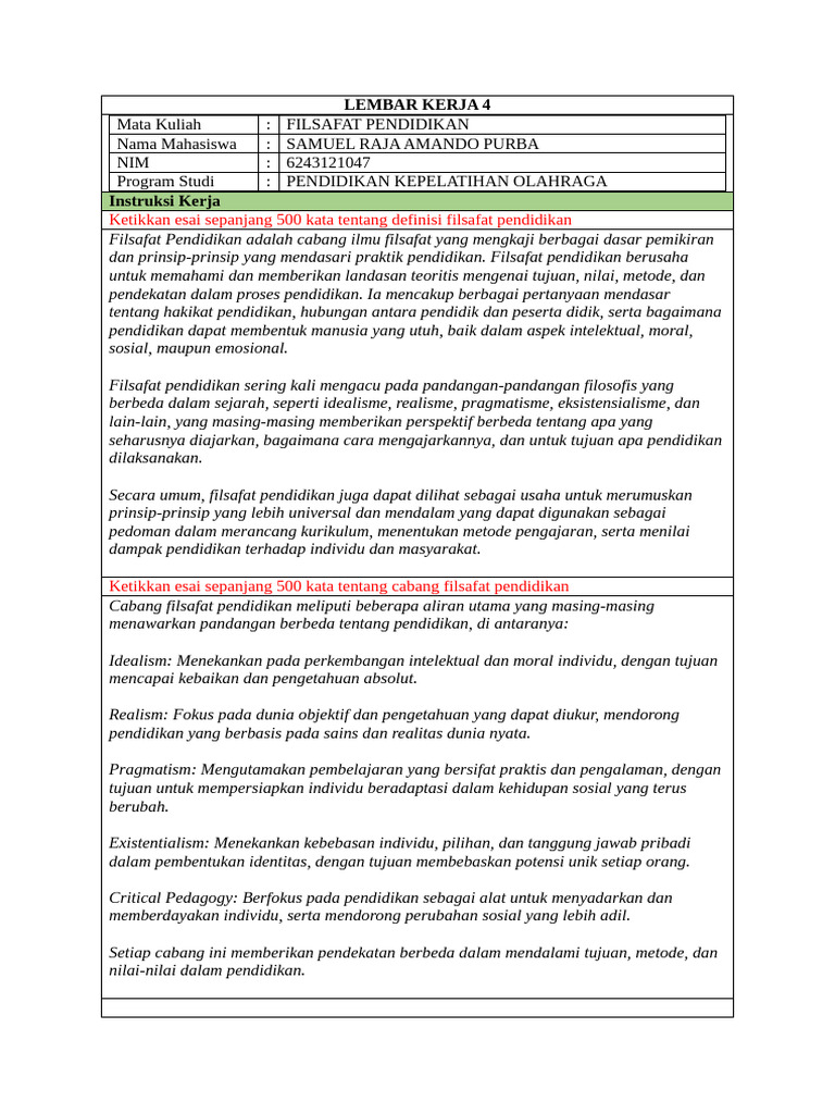 Lembar Kerja 4 Samuel Raja | PDF