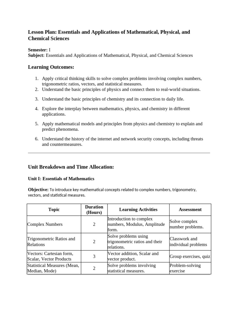 Lesson Plan - Essentials and Applications of Mathematical, Physical ...