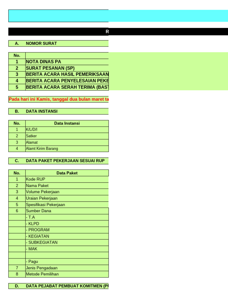 Template Excel PPK Belanja e Katalog Lokal Langsung Jadi SPJ Sampai Berita Acara Serah Terima | PDF