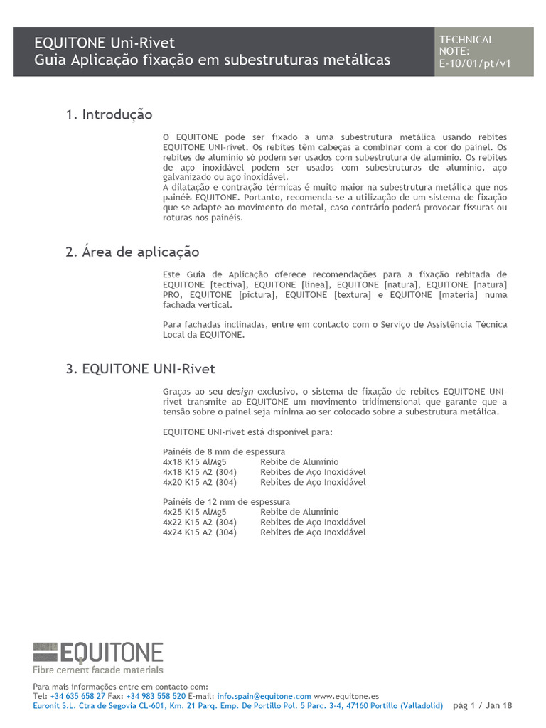 Guia de Fixação EQUITONE em Estruturas Metálicas | PDF | Ferimento