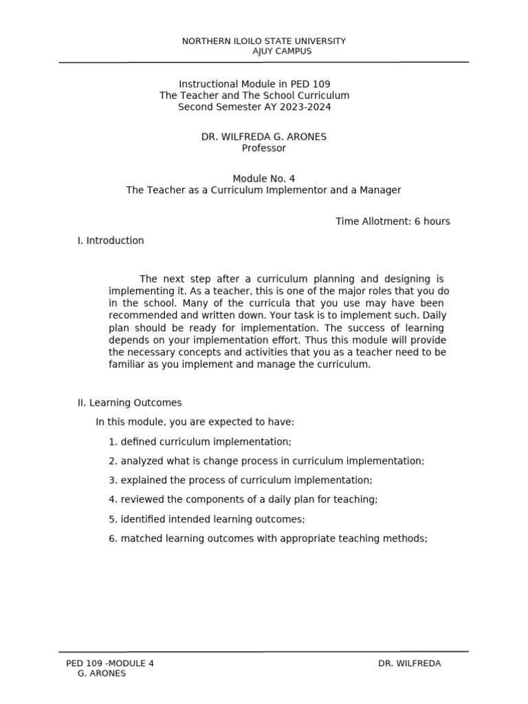 Ped 109 Module 4 | PDF | Learning Styles | Curriculum