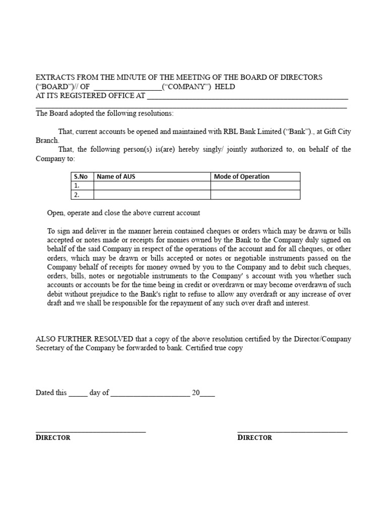 Board Resolution Format Gift City | PDF