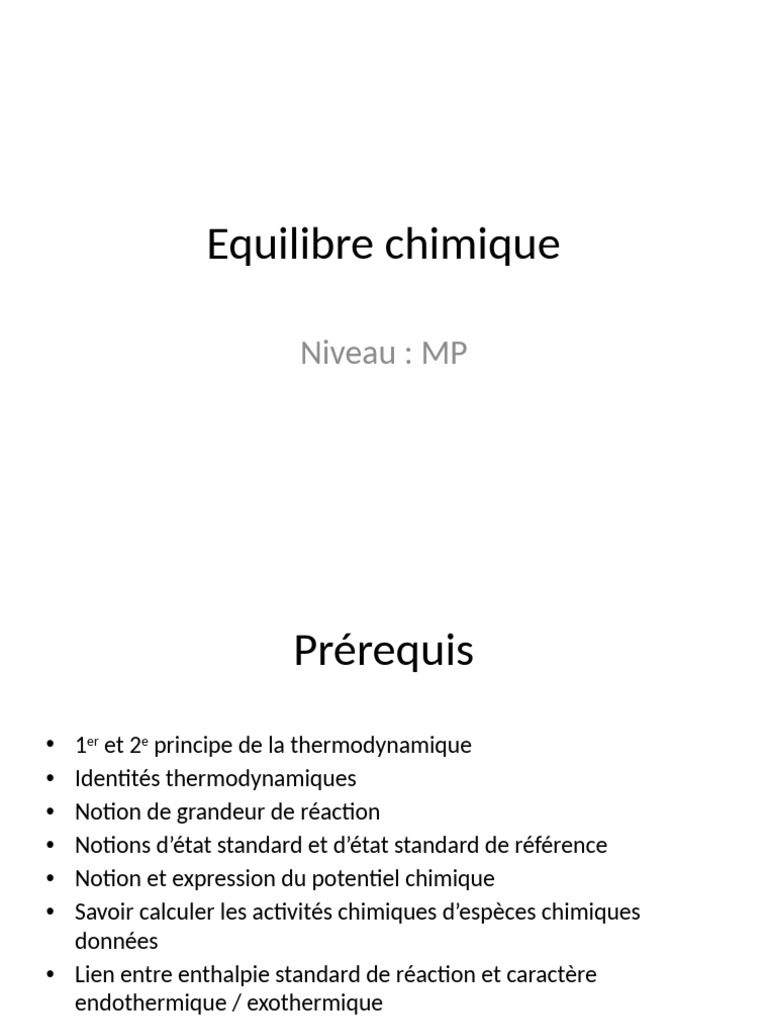 Equilibre-Chimique MP 1 | PDF | Équilibre chimique | Sciences physiques