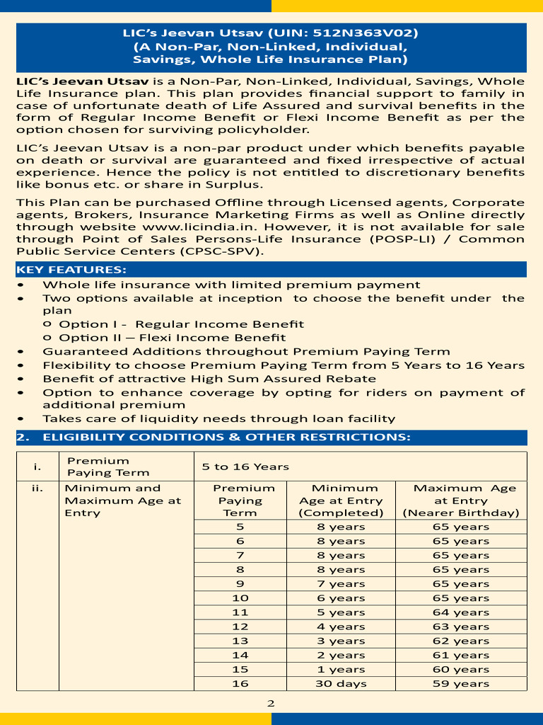 Jeevan Utsav Sales Brochure - WEB PDF | PDF | Insurance | Life Insurance