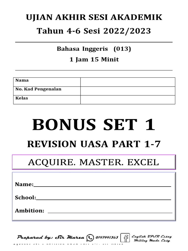 Bonus Set 1: Revision Uasa Part 1-7 | PDF