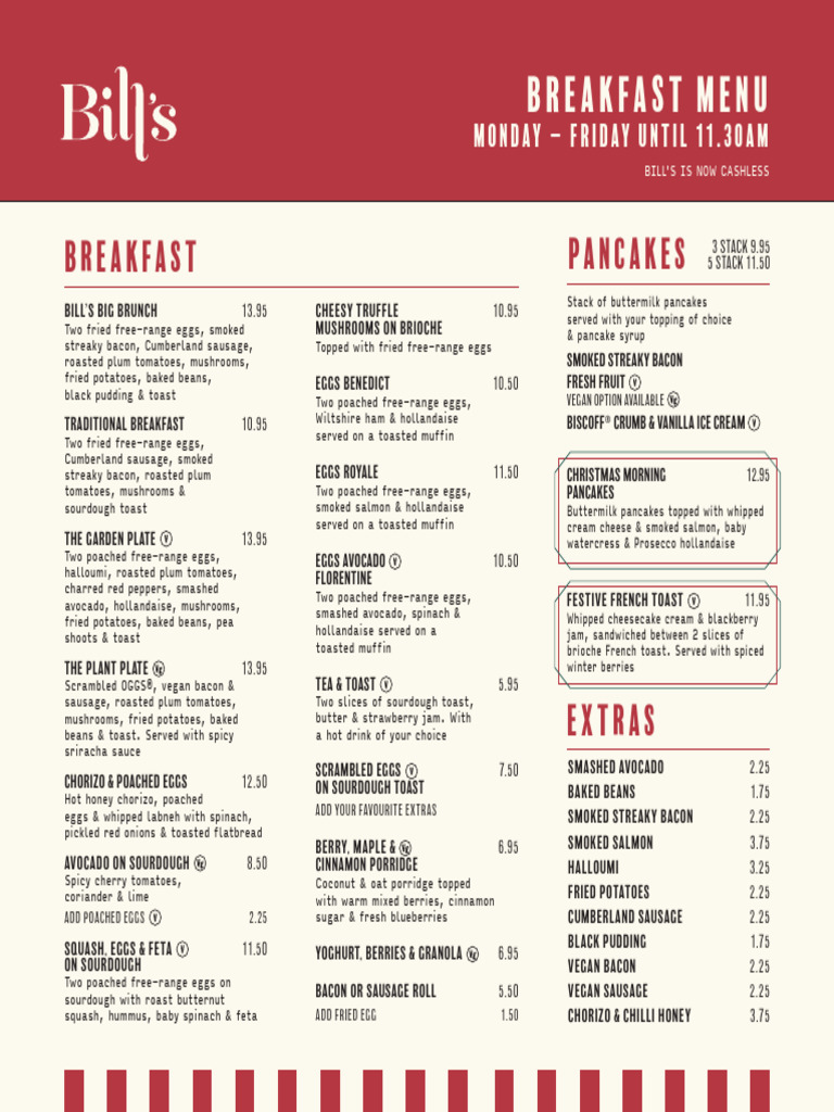 Bills Breakfast Christmas Menu 121124 PDF | PDF | Pancake | Sausage
