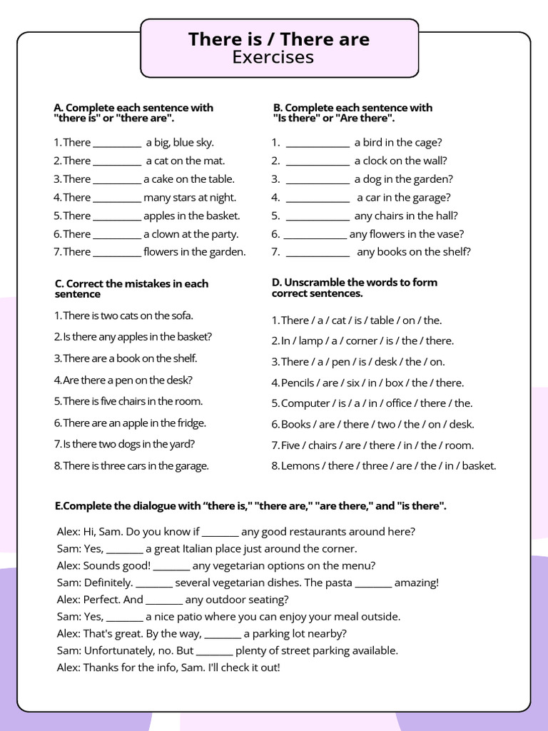 There Is There Are Exercise Worksheet Colorful Cute in Simple Style | PDF