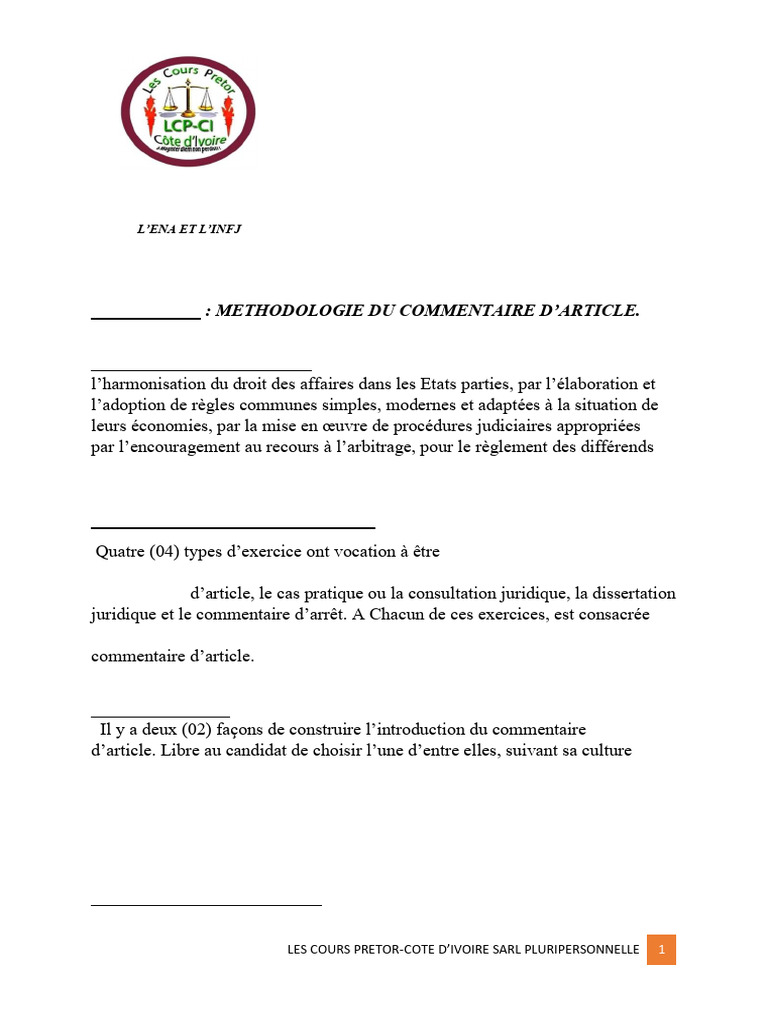 Methodologie Du Commentaire D'article | PDF | Traité | Justice