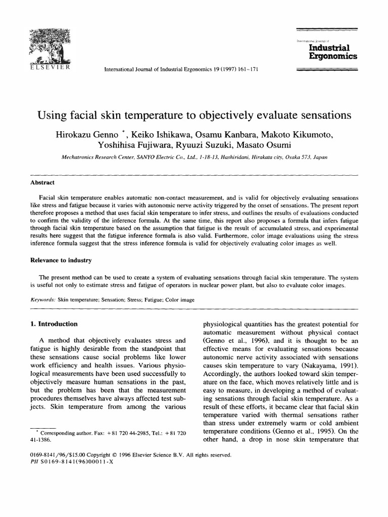 Using Facial Temperature To Evaluate Sensation | PDF | Fatigue (Material)