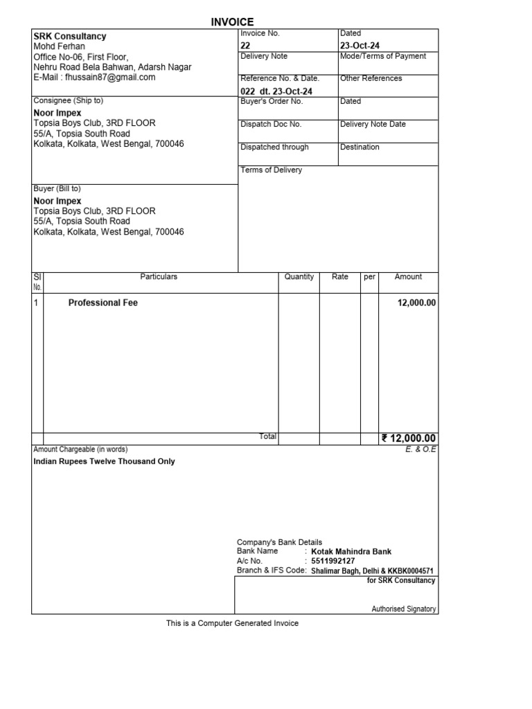 Invoice for Noor Impex | PDF