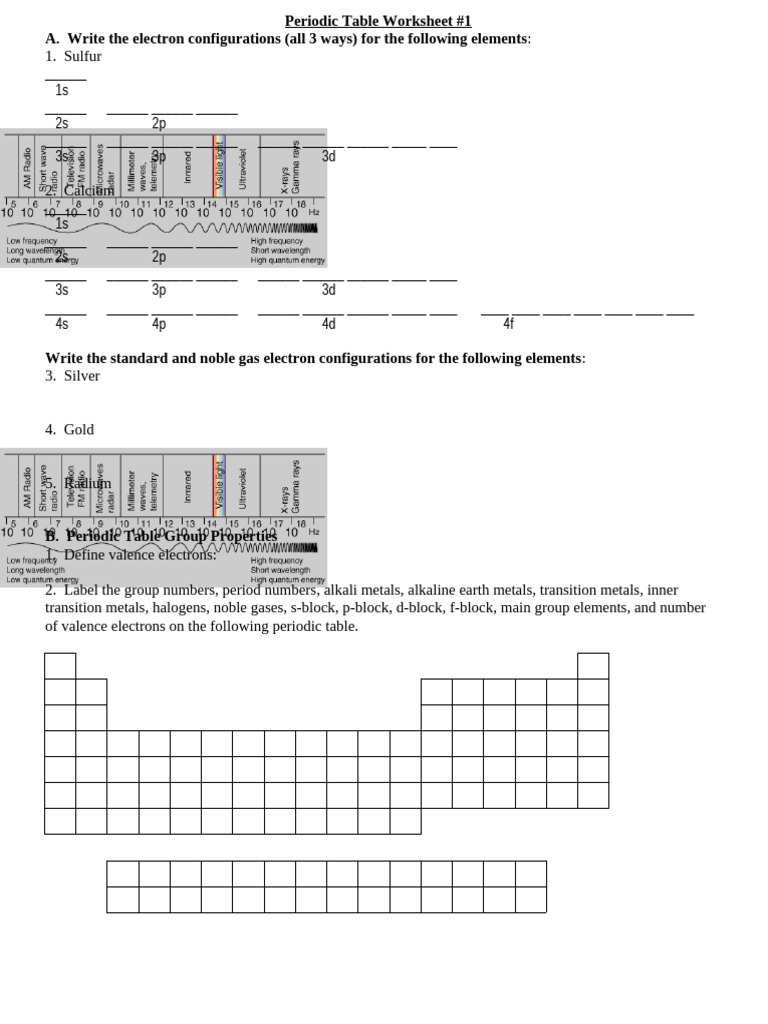 Periodic Table Trends Worksheet 1 2 TR 2013 Core | PDF | Ion | Periodic ...