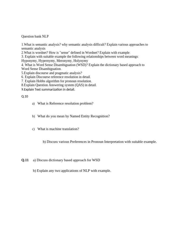 Question Bank NLP II | PDF