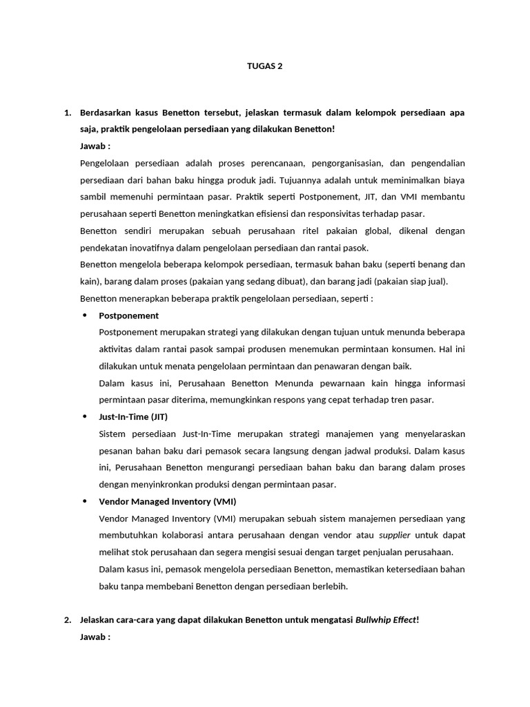 Tugas 2 Manajemen Rantai Pasokan | PDF