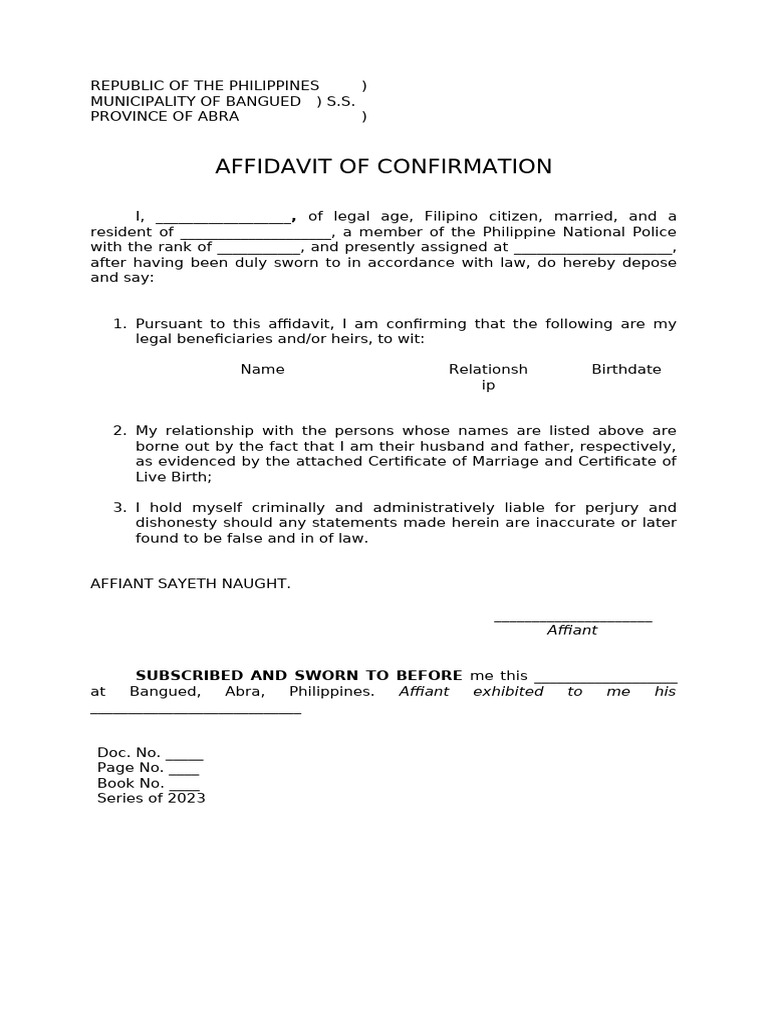 Affidavit of Confirmation - PNP - Form | PDF