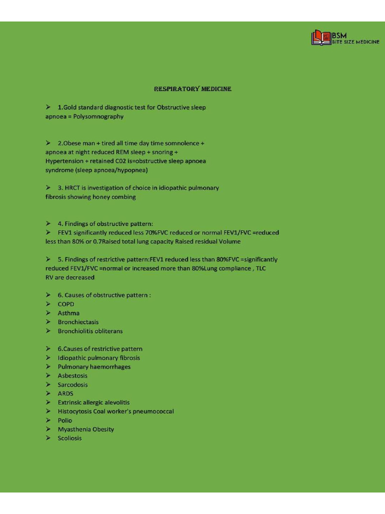 Respiratory Pearl - Diagnostic Clue / Bite Size Medicine | PDF