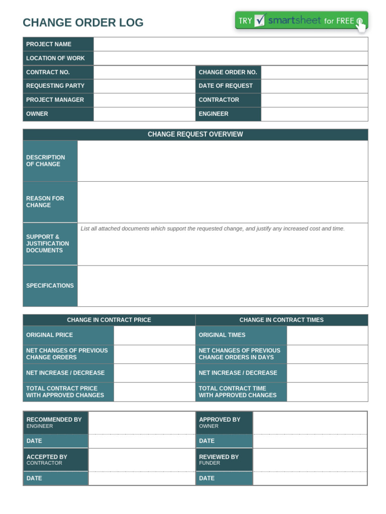 IC Change Order Log Template 8874 Updated | PDF | Business | Economies