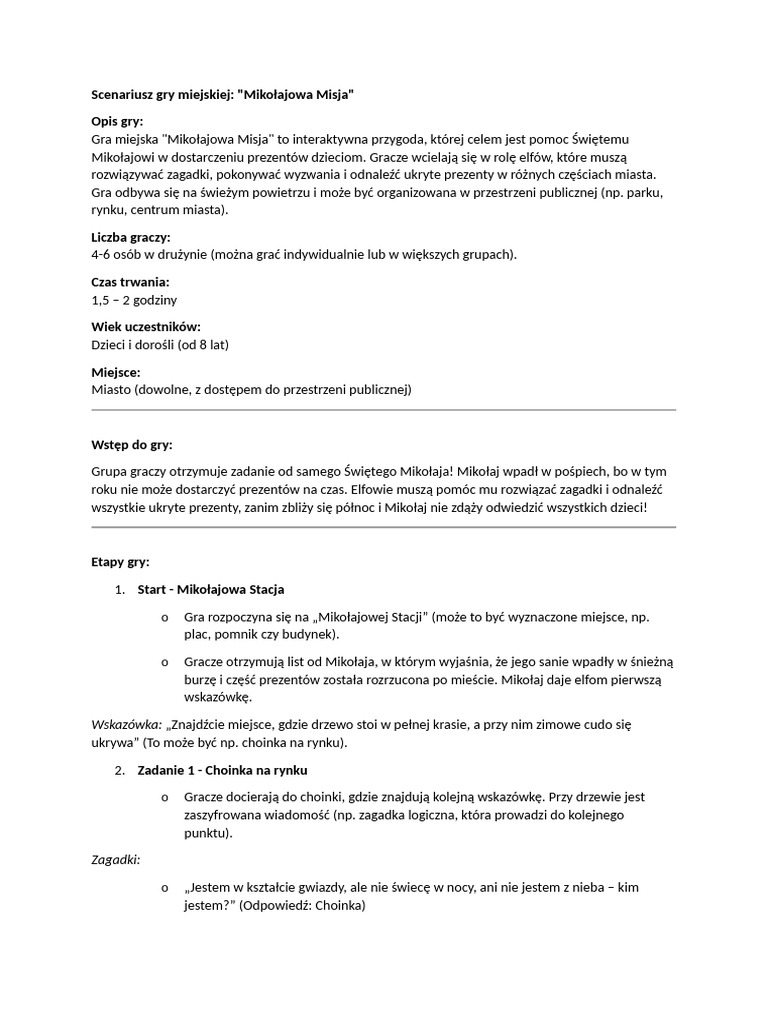 Scenariusz Gry Miejskiej | PDF