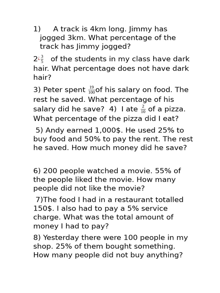 Percentage Word Problems | PDF