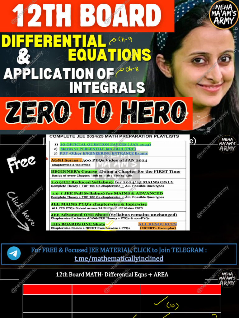 CBSE 2024 - 12th BOARD - Differential Equations and Application of ...