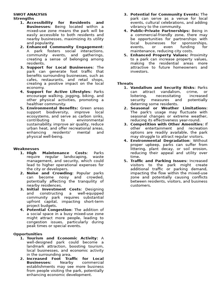 Swot Analysis | PDF | Parks | Traffic Congestion