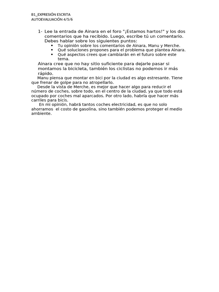 B1 - Autoevaluación - E ESCRITA | PDF